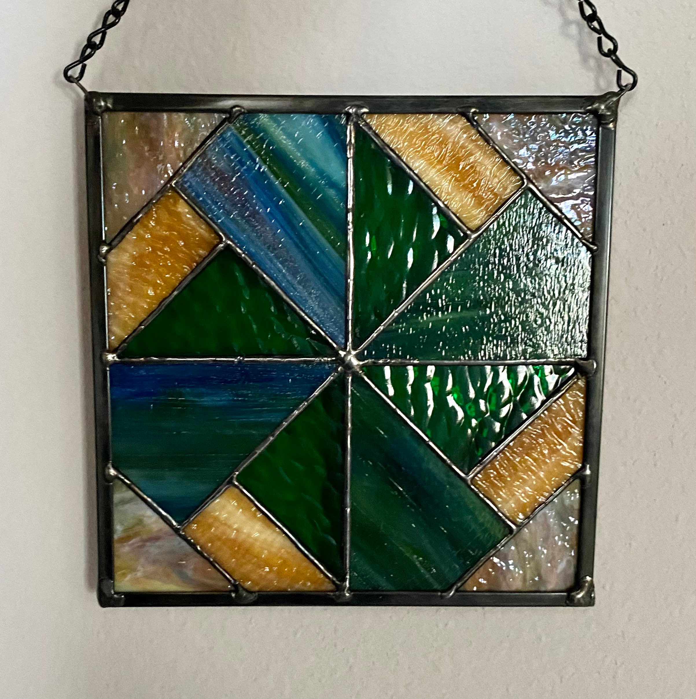 Stained Glass Pinwheel Quilt Pattern Panel in Ambers and Greens - Etsy