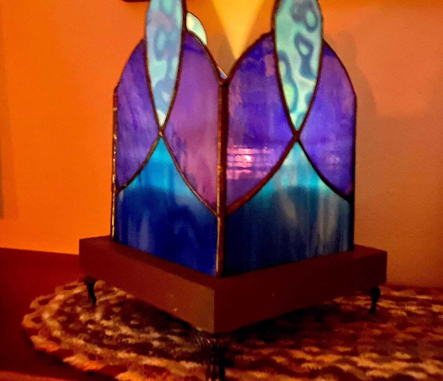 Original 3D Stained Glass Panel Lantern in Blues With Base - Etsy