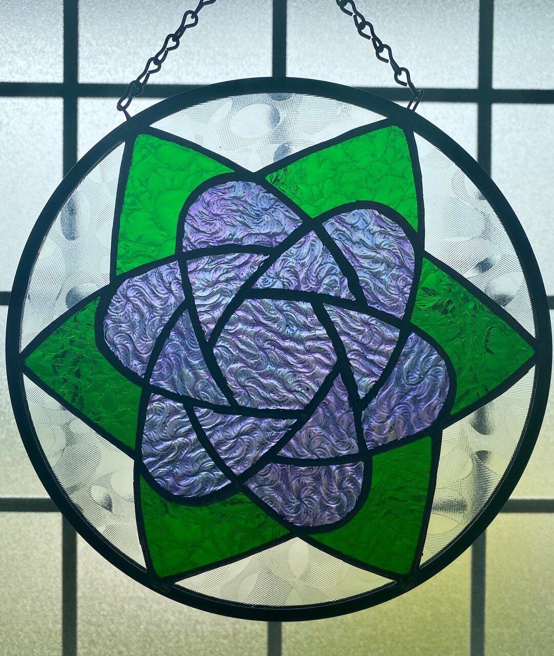 Stained Glass Round Abstract Purple Flower Panel - Etsy
