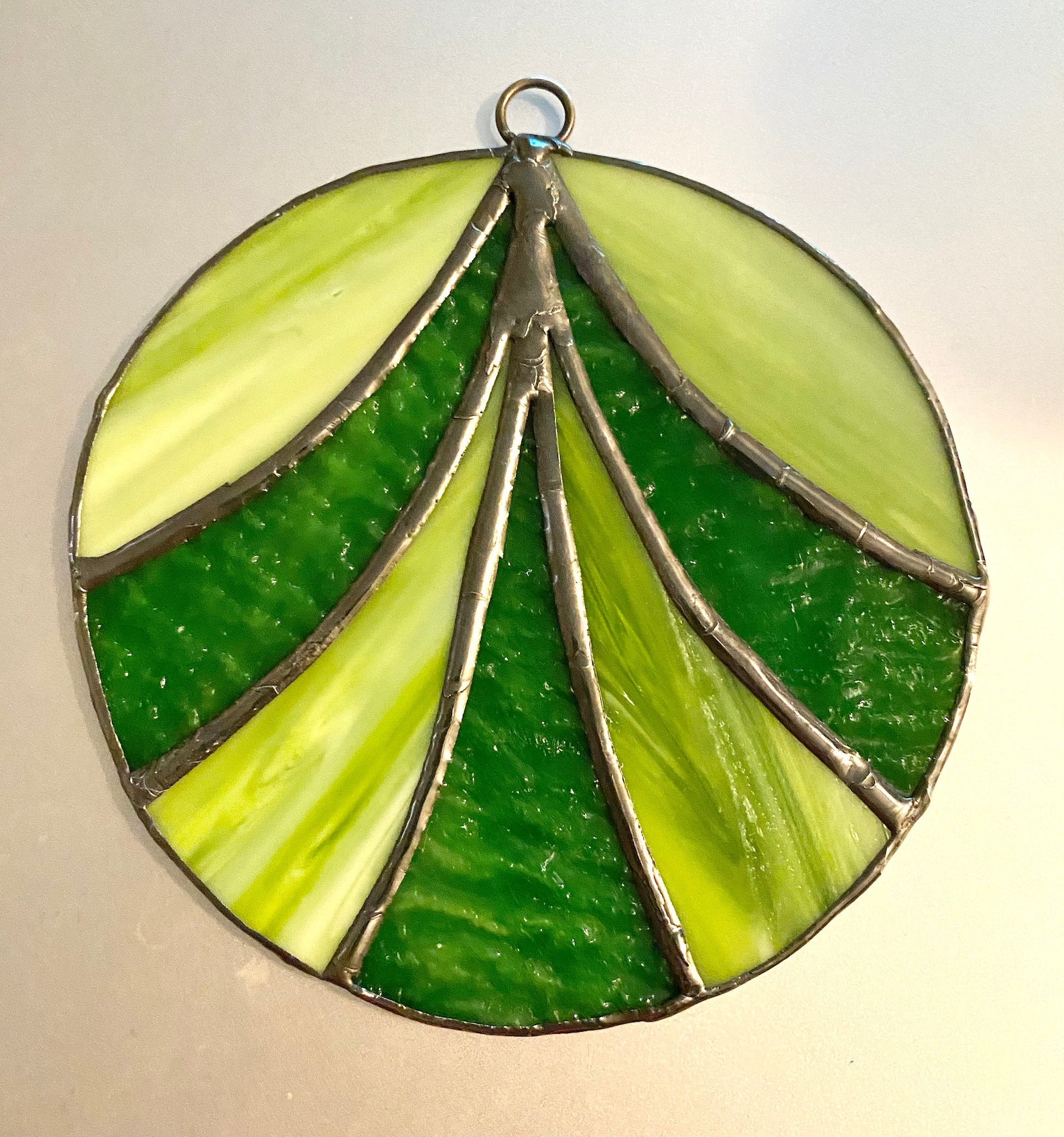 Stained Glass Window Suncatcher Original Green Geometric Round Ornament ...
