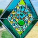 Original Diamond Stained Glass Leaded Mosaic Panel in Teals and Greens ...