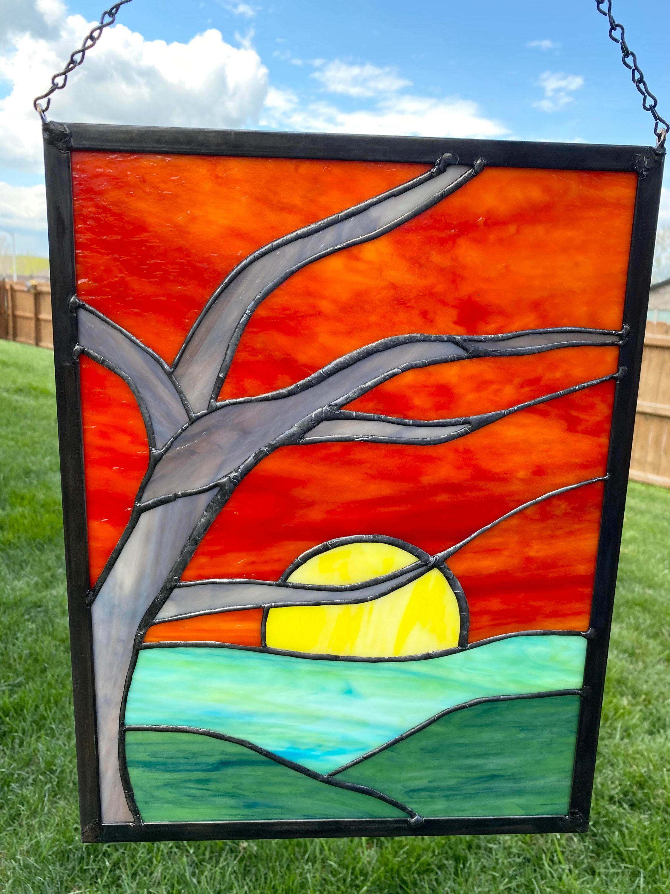 Stained Glass Birch Tree Sunrise Panel - Etsy UK