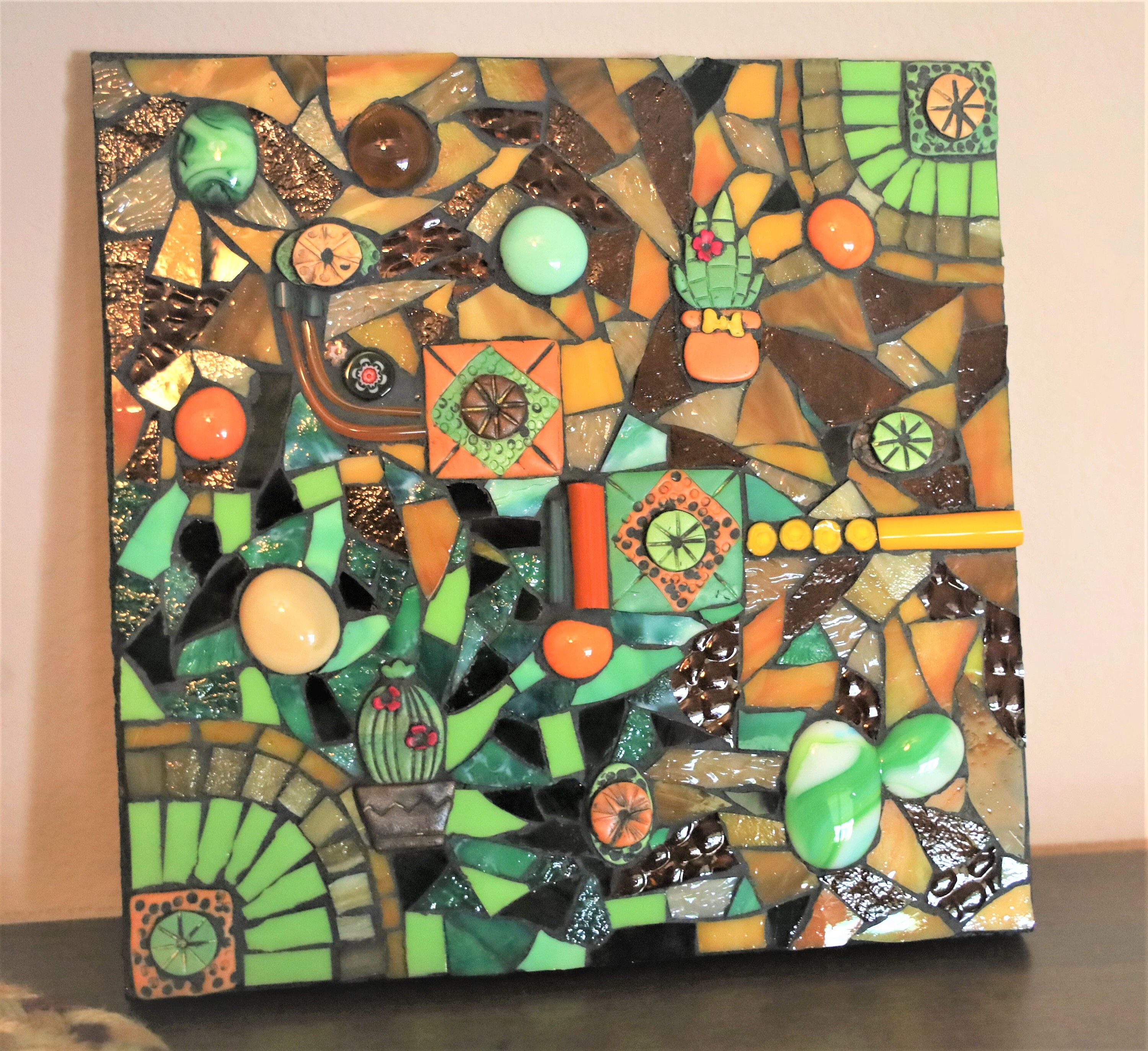 Original Stained Glass Square Mosaic Panel - Southwestern Nature - Etsy