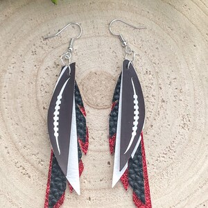 Custom Team Spirit Feather Football Faux Leather Earrings, Football ...
