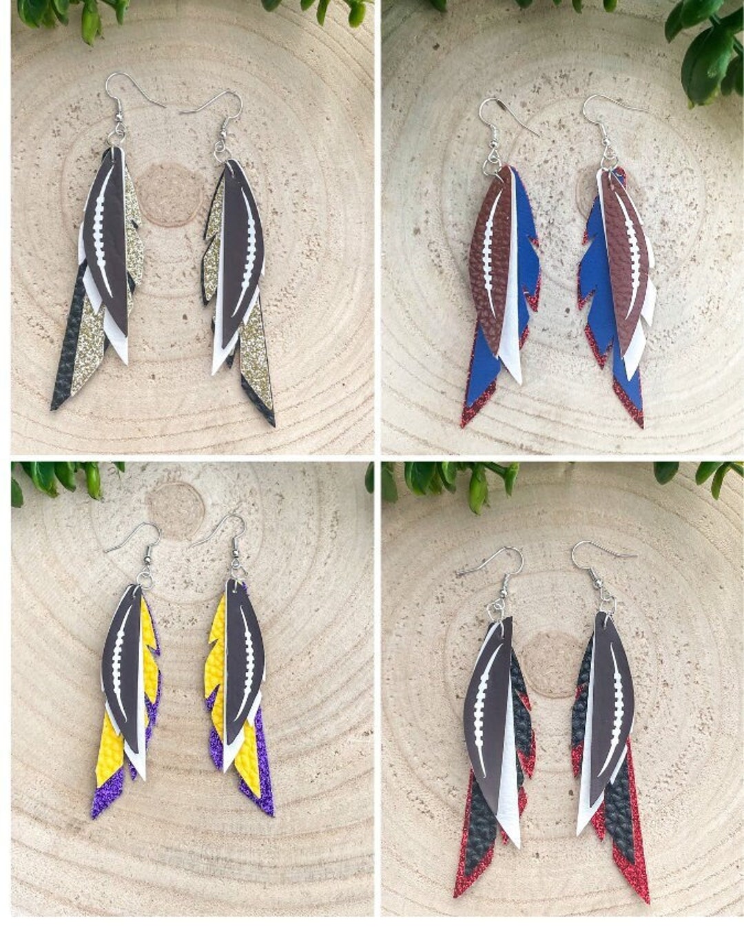 Custom Team Spirit Feather Football Faux Leather Earrings, Football ...