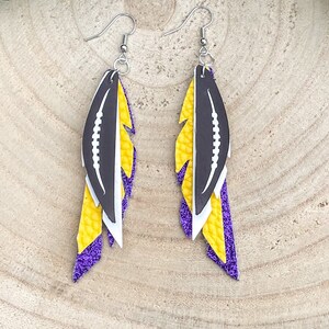 Custom Team Spirit Feather Football Faux Leather Earrings, Football ...