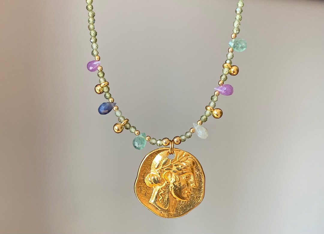 Venus Medaillon Necklace, Greek Coin Layering Necklace, Venus Necklace ...