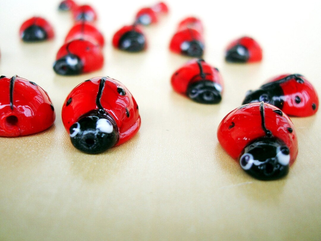 40 Pcs Ladybug Beads, Red Glass Beads Ladybird Beads - Ladybug ...