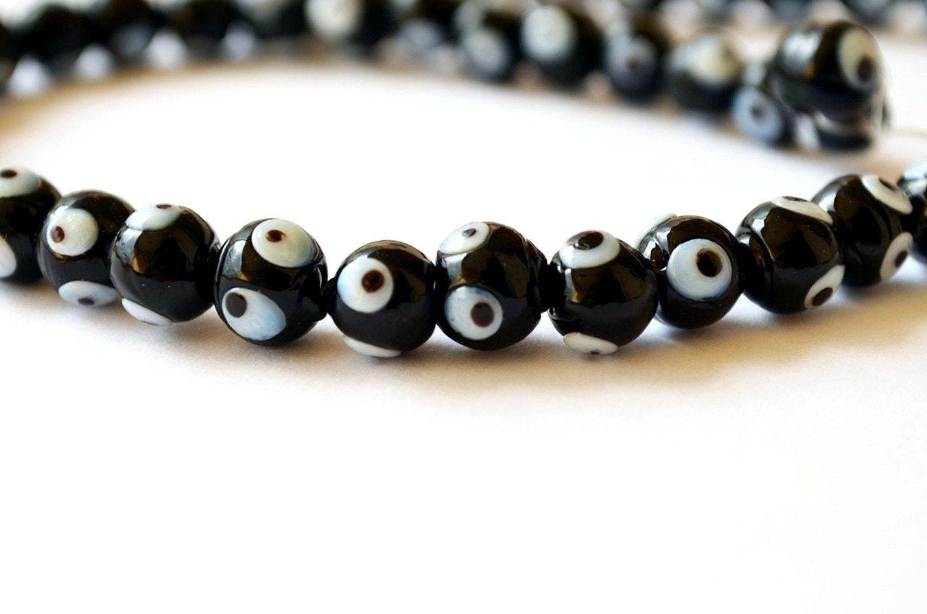 Set of 50 Black Evil Eye Beads - 8 Mm Black Glass Beads for Jewelery ...