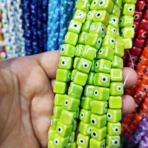 Cube Evil Eye Beads Colorful Evil Eye 12mm Glass Beads From Turkey ...