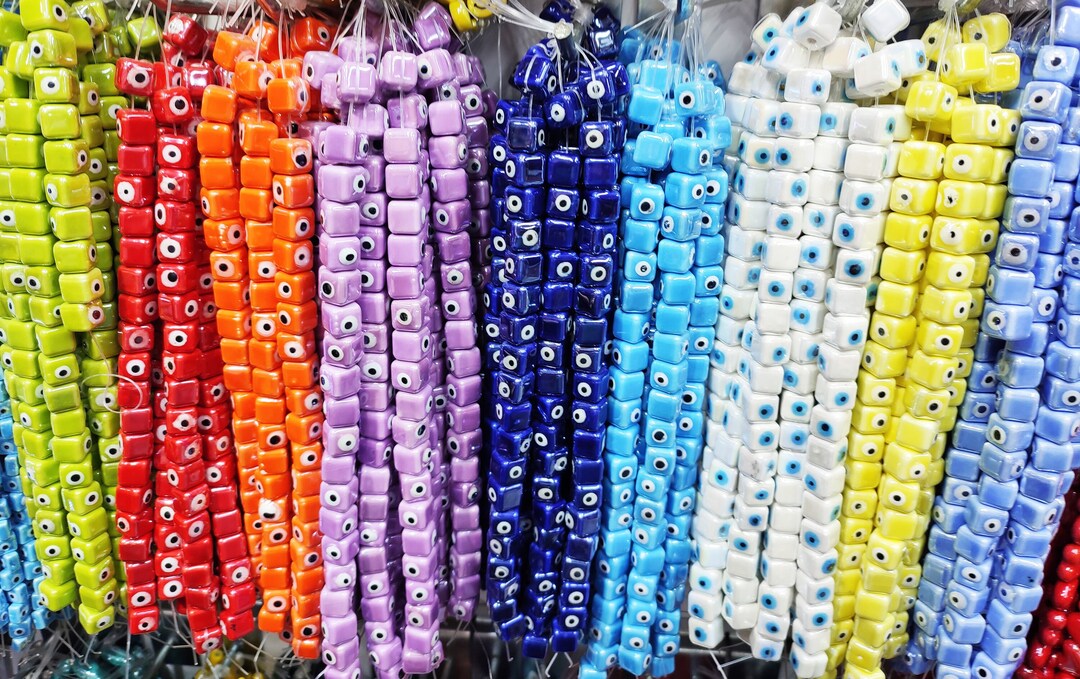 Cube Evil Eye Beads Colorful Evil Eye 12mm Glass Beads From Turkey ...