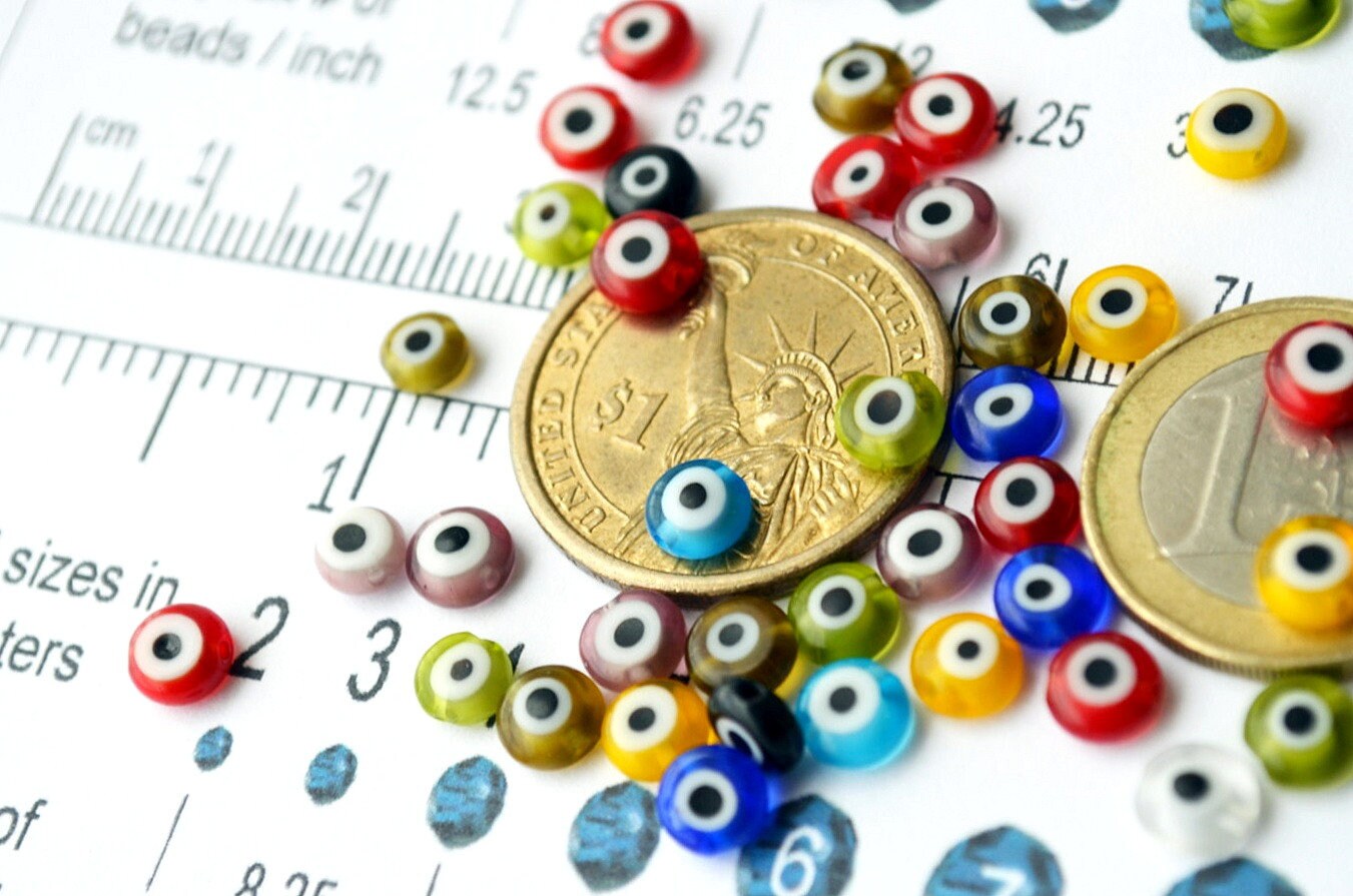 Mix Evil Eye Beads 6mm Flat Round Tiny Mixed Color Glass Beads | Etsy