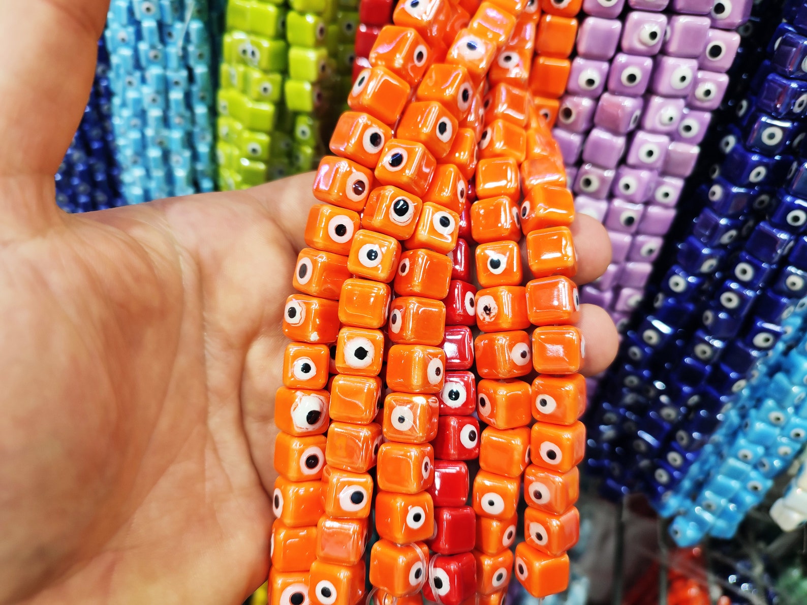 Cube Evil Eye Beads Colorful Evil Eye 12mm Glass Beads From Turkey ...
