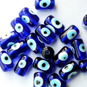 14 Mm Set of 5 Navy Blue Evil Eye Beads for Necklace or Bracelet Tube ...