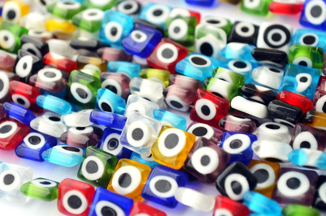 10 Mm Square Shape Turkish Evil Eye Flat Mixed Color Glass - Etsy