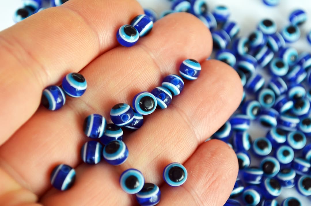 Set of 100 6 Mm Blue Evil Eye Beads From Turkey Navy Blue Round Beads ...