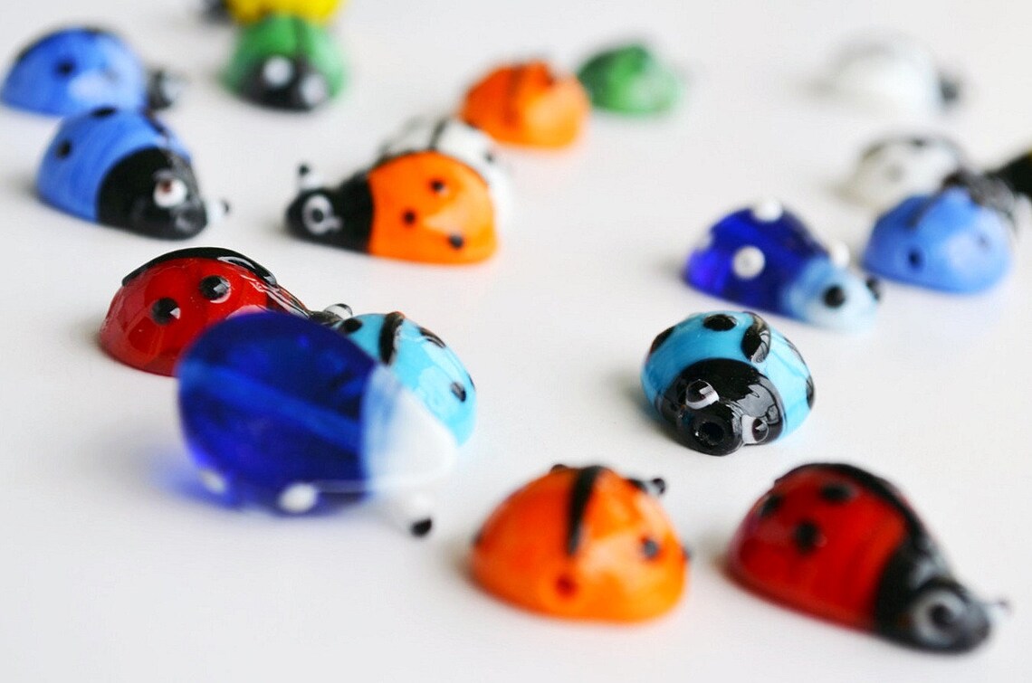 20 Pcs Ladybug Multicolor Glass Beads Ladybird Beads - 14 Mm Ladybird ...