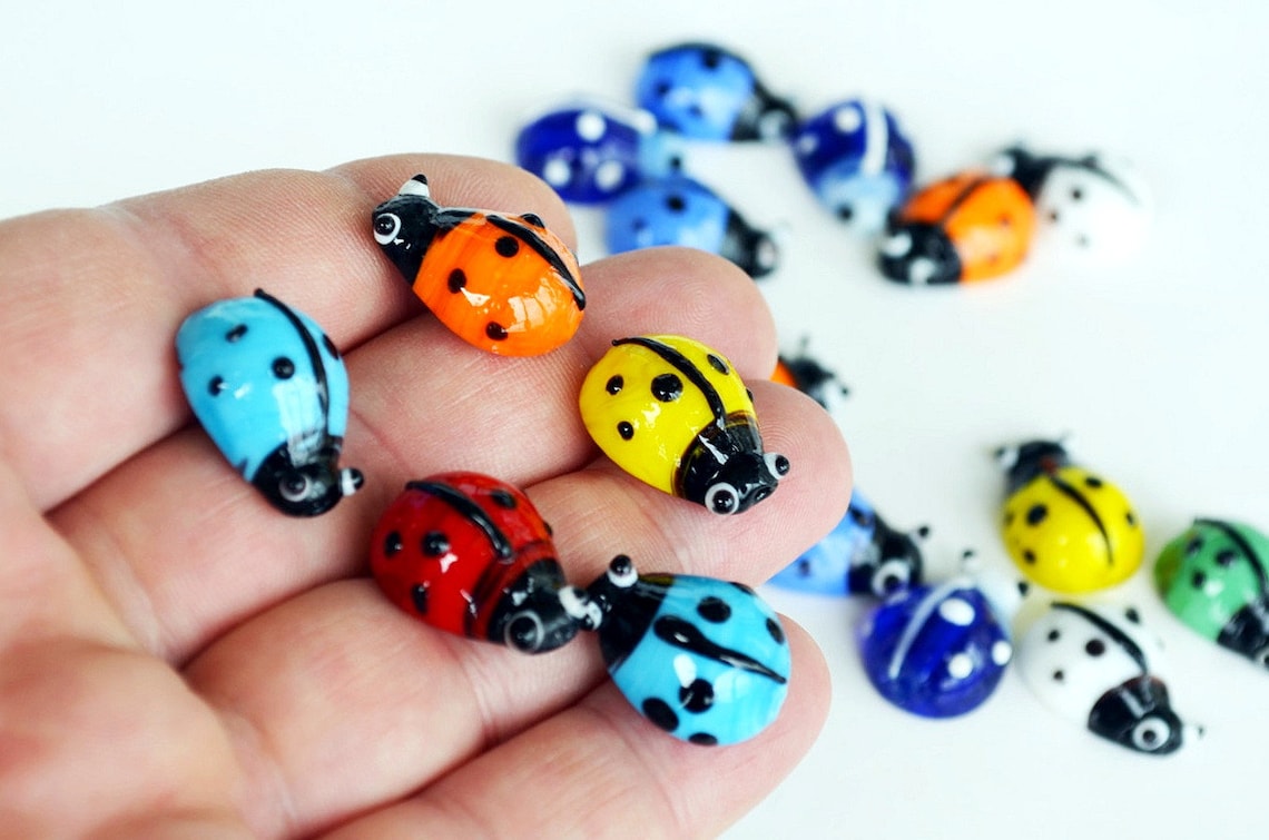20 Pcs Ladybug Multicolor Glass Beads Ladybird Beads - 14 Mm Ladybird ...