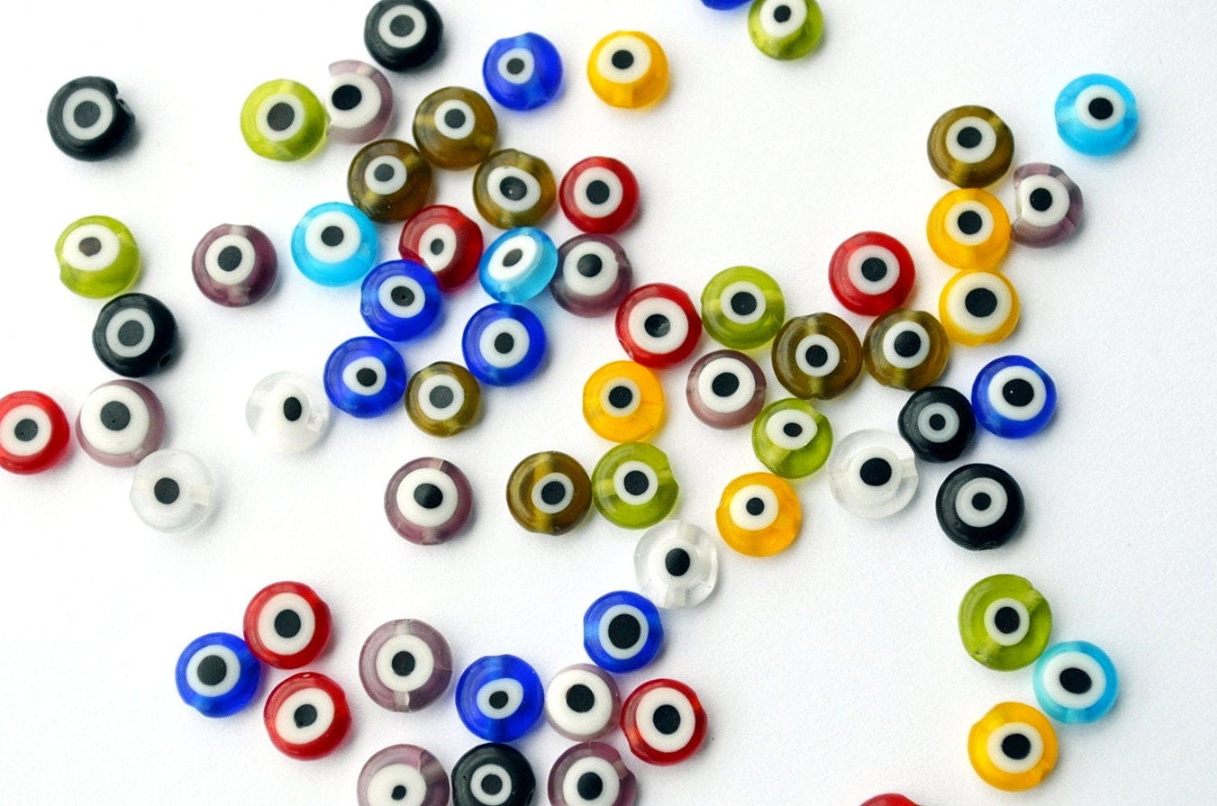 Mix Evil Eye Beads 6mm Flat Round Tiny Mixed Color Glass Beads | Etsy