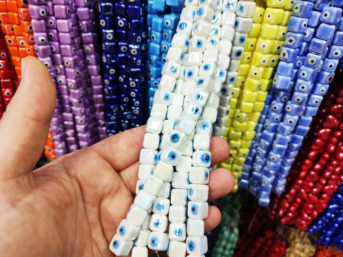 Cube Evil Eye Beads Colorful Evil Eye 12mm Glass Beads From Turkey ...