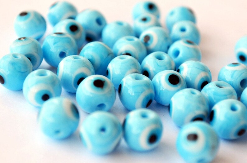 Baby Blue Evil Eye Beads Set of 15 Evil Eye Beads - 10 Mm Glass Beads ...