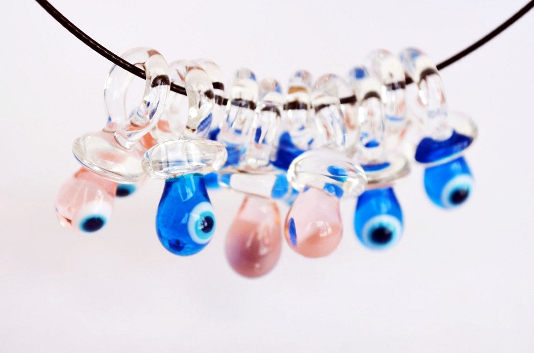 Murano Handmade Glass Baby Shower Pacifier With Evil Eye, Pink Pacifier ...