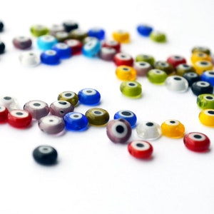Mix Evil Eye Beads 6mm Flat Round Tiny Mixed Color Glass Beads Set of ...