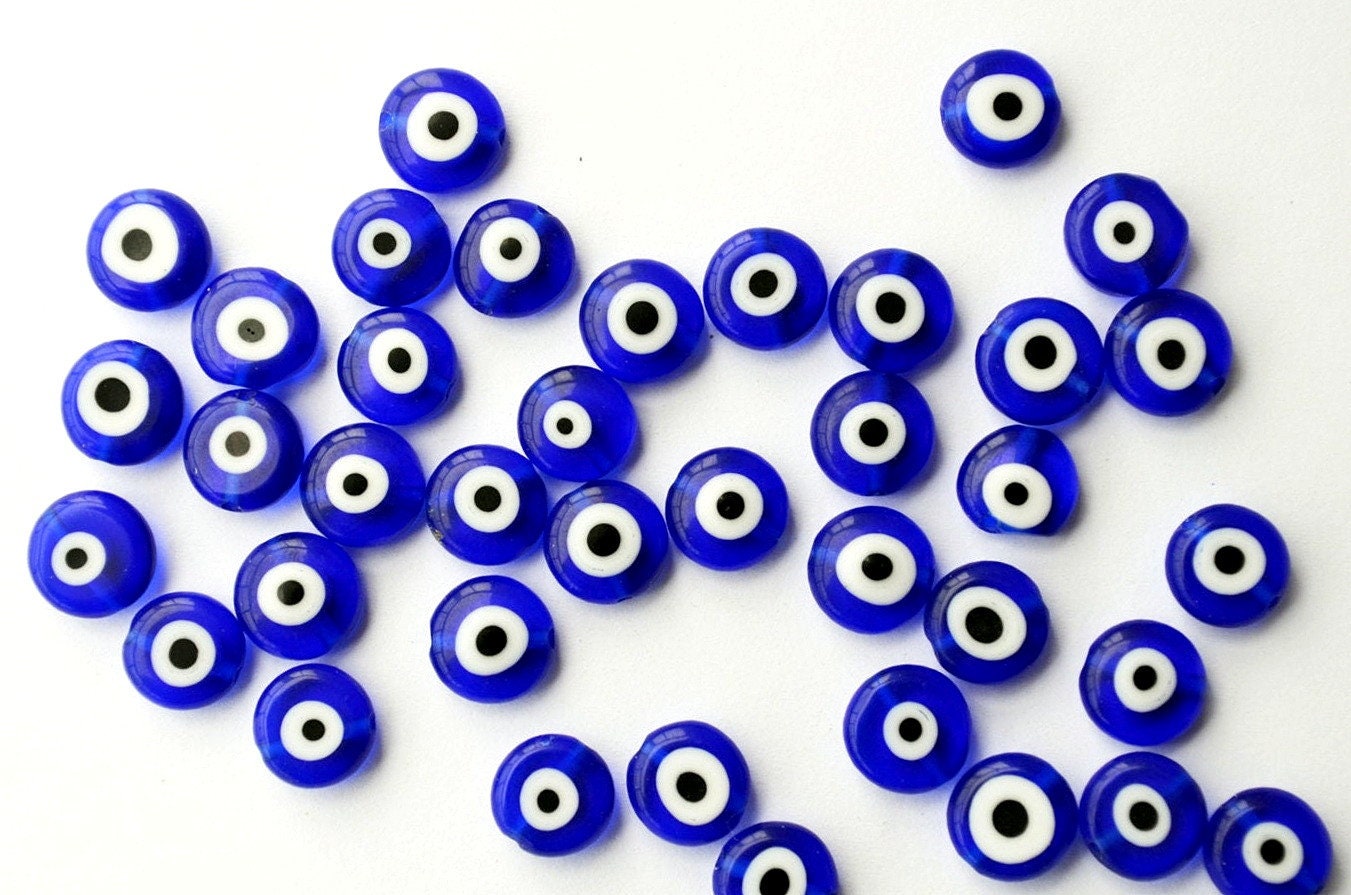 40 Pcs Navy Blue Evil Eye 10mm Glass Beads Flat Beads Nazar | Etsy