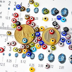 Mix Evil Eye Beads 6mm Flat Round Tiny Mixed Color Glass Beads Set of ...
