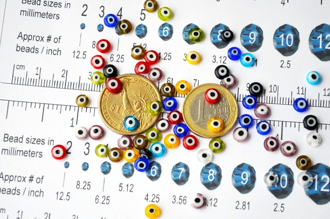 Mix Evil Eye Beads 6mm Flat Round Tiny Mixed Color Glass Beads Set of ...