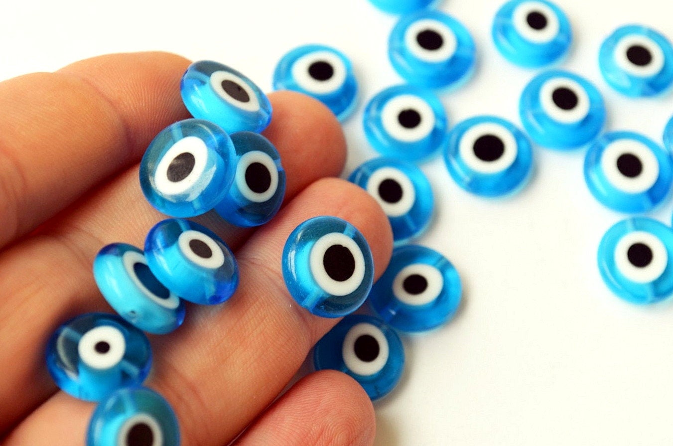Large Evil Eye Beads, 20 Pcs Turquoise Blue Evil Eye 14mm Glass Beads ...