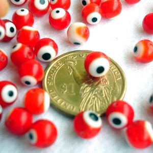 Set of 40 Red Evil Eye Beads - 6 Mm Red Glass Beads - Red Turkish Eye ...