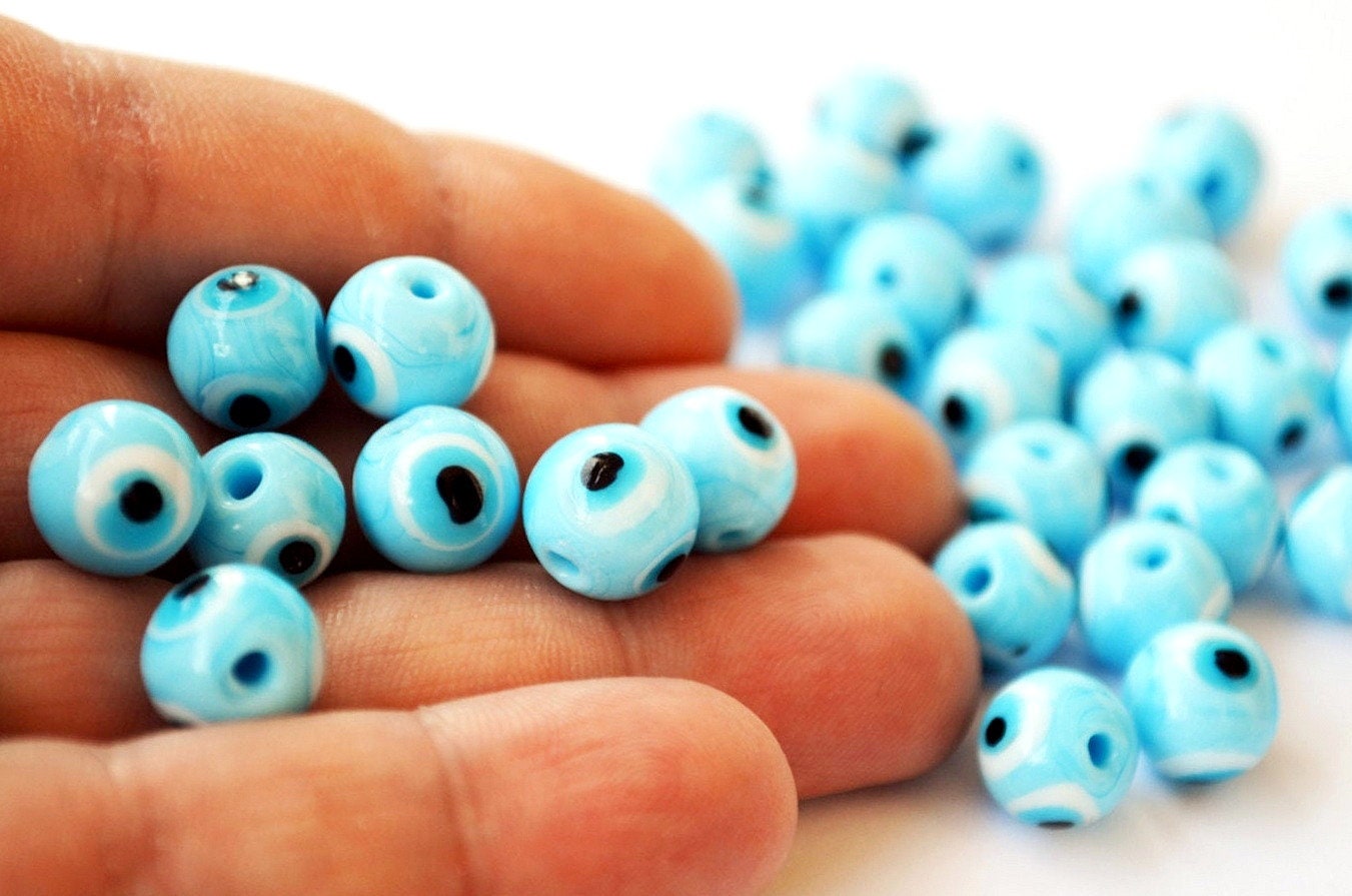 Baby Blue Evil Eye Beads Set of 15 Evil Eye Beads - 10 Mm Glass Beads ...
