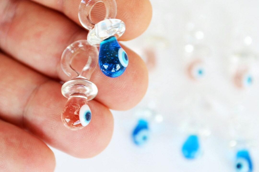 Set of 10 Handmade Glass Baby Shower Pacifier With Evil Eye, Pink ...