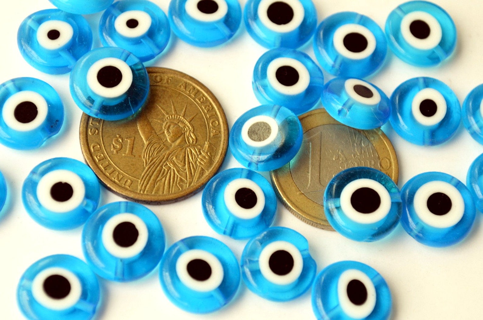 Large Evil Eye Beads, 20 Pcs Turquoise Blue Evil Eye 14mm Glass Beads ...