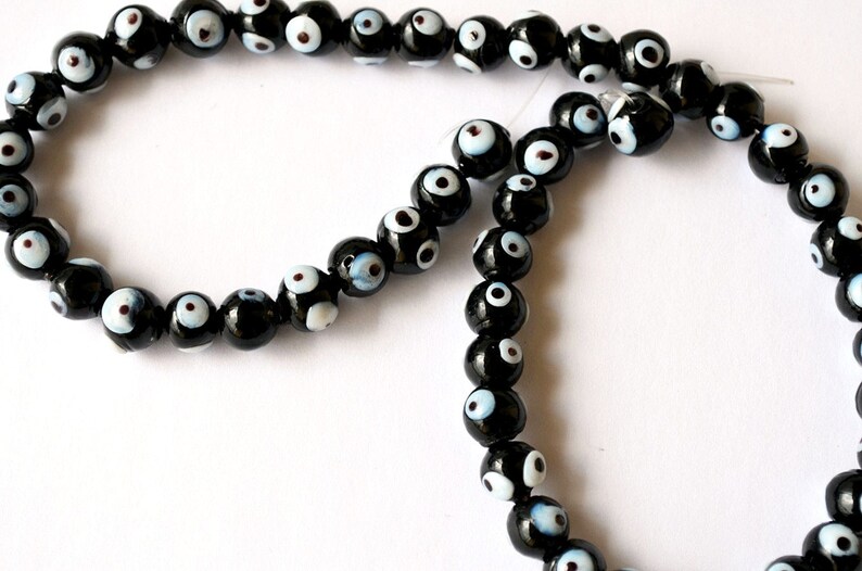 Set of 50 Black Evil Eye Beads - 8 Mm Black Glass Beads for Jewelery ...
