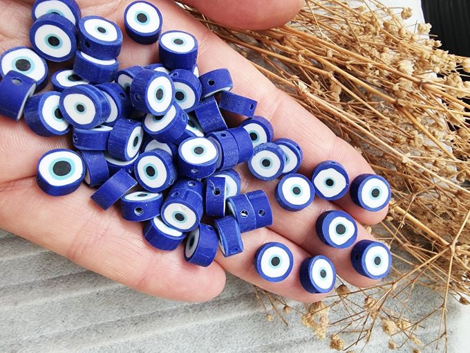 12 Mm Blue Evil Eye Beads, Polymer Clay Fimo Turkish Evil Eye Beads Set ...