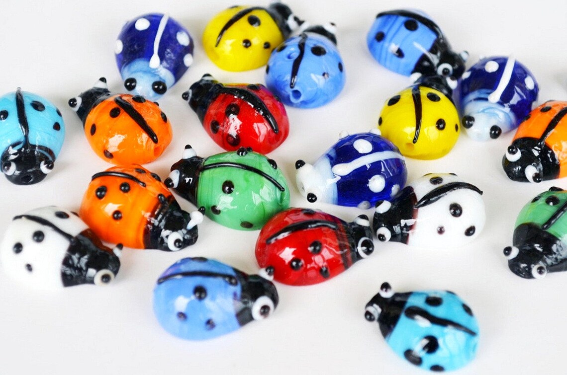 20 Pcs Ladybug Multicolor Glass Beads Ladybird Beads - 14 Mm Ladybird ...