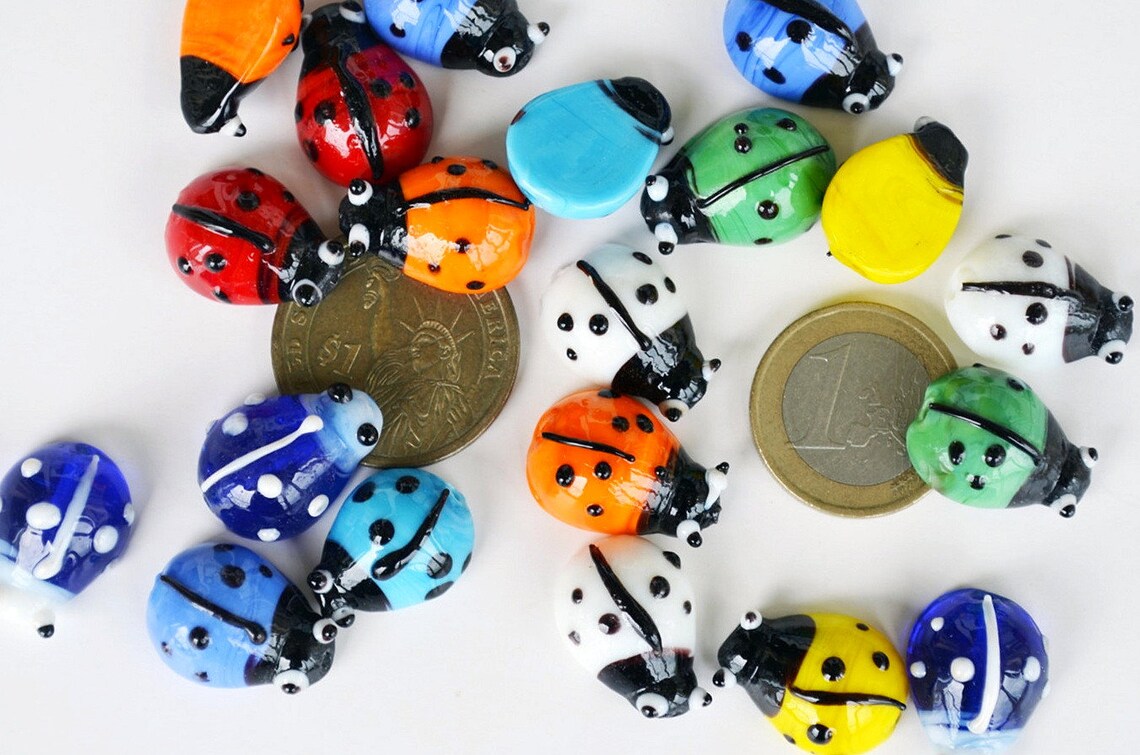 20 Pcs Ladybug Multicolor Glass Beads Ladybird Beads - 14 Mm Ladybird ...