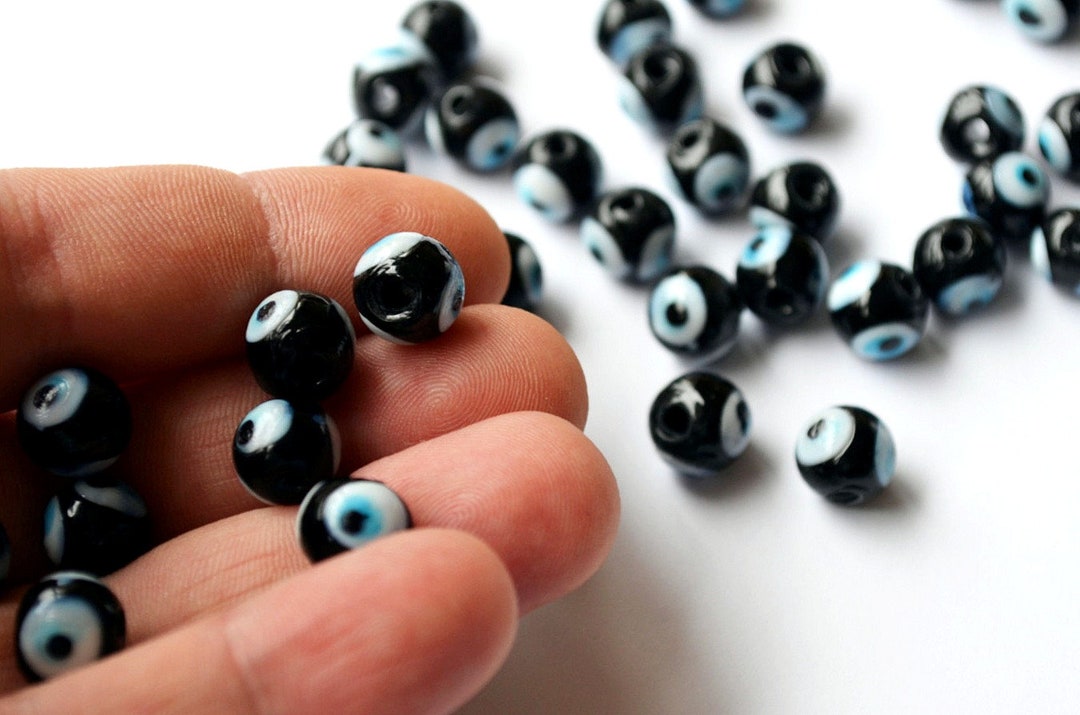 Black Evil Eye Beads Set of 15 Evil Eye Beads - 10 Mm Glass Beads ...