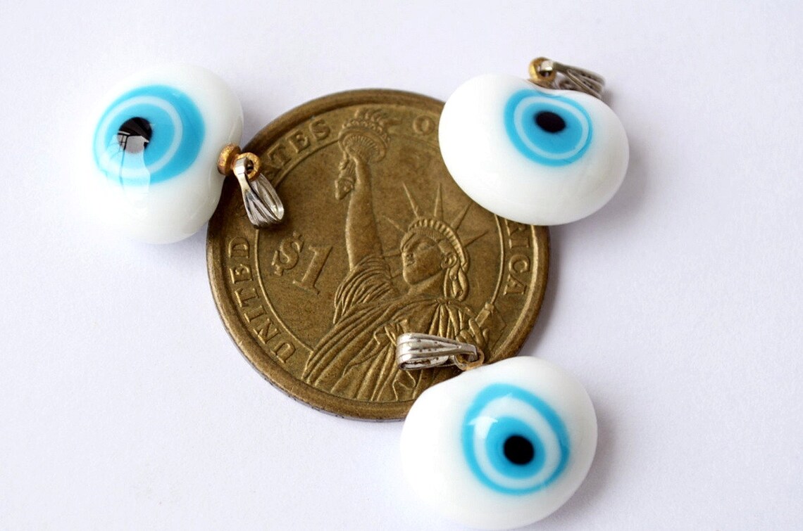 3 Pcs White Murano Glass Evil Eye Pendants Lamp Work Evil - Etsy