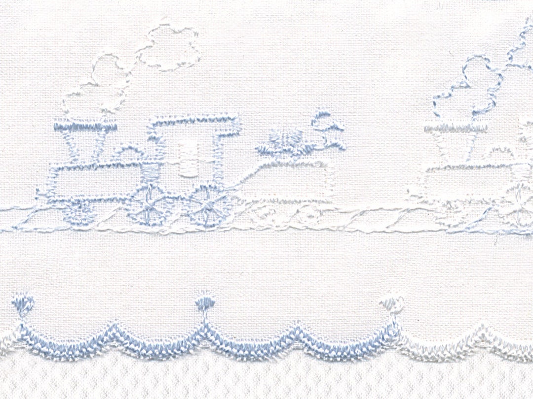 Vintage Blue Train Embroidery Trim, Scalloped Batiste Edging - Etsy