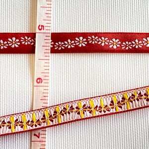 Narrow Red Ribbon Trim With Daisy Narrow Red Jacquard Ribbon With ...