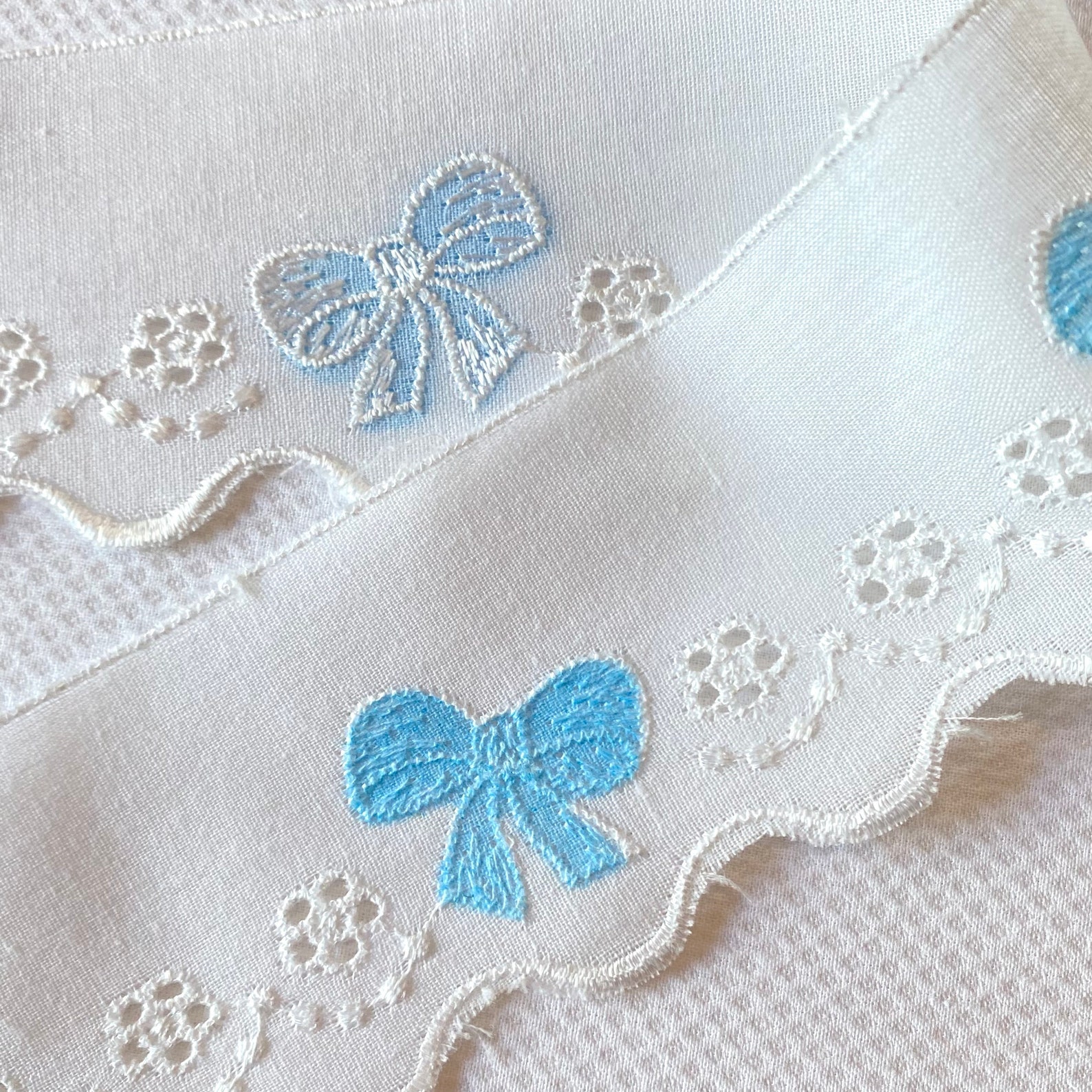 Pink or Blue Bow Scalloped Galloon Batiste Embroidery Vintage Bow ...