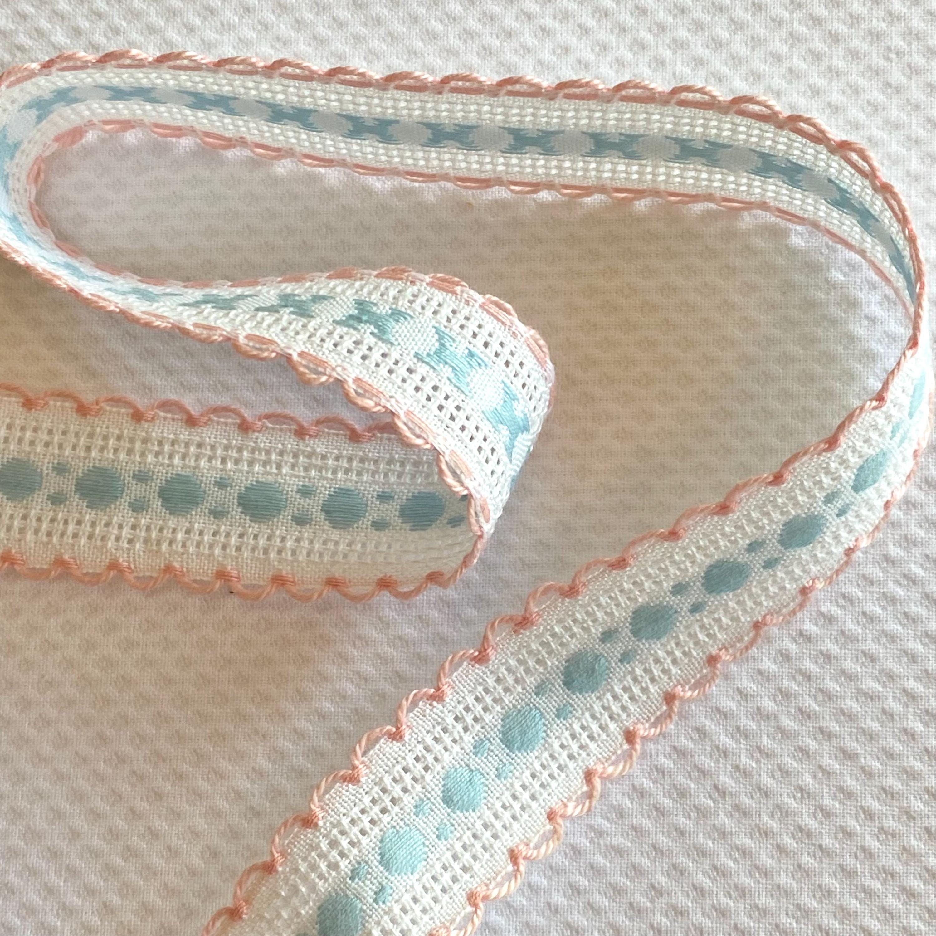 4 Yds Jacquard Ribbon Pink and Blue or White and Ivory .75” Vintage ...