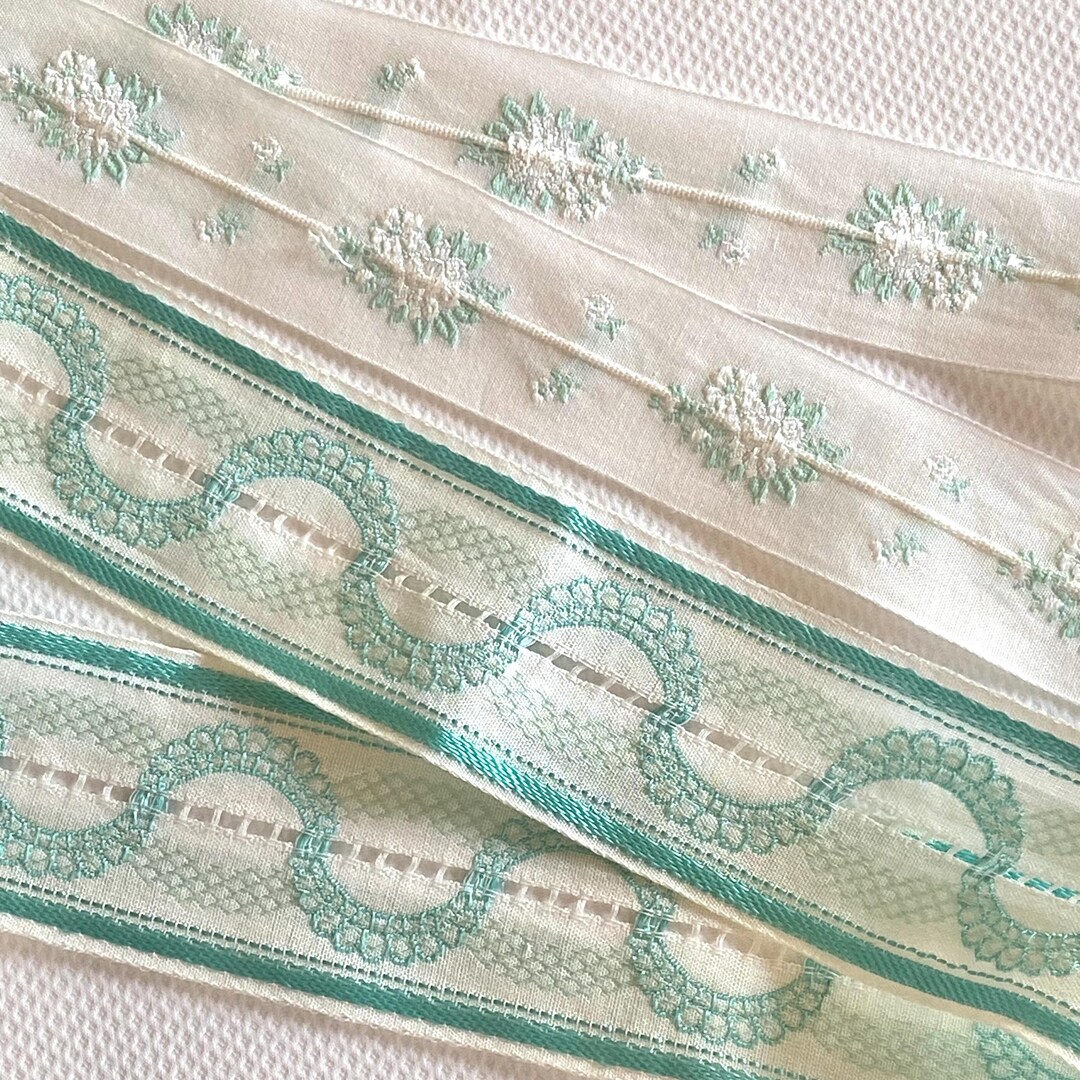 5 Yds Green Floral Jacquard Ribbon Vintage Ribbon Wide Jacquard Ribbon ...