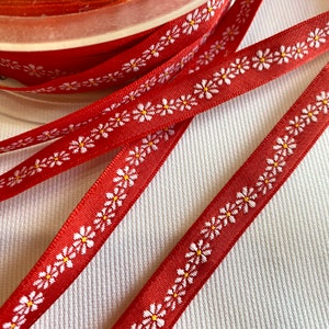 Narrow Red Ribbon Trim With Daisy Narrow Red Jacquard Ribbon With ...