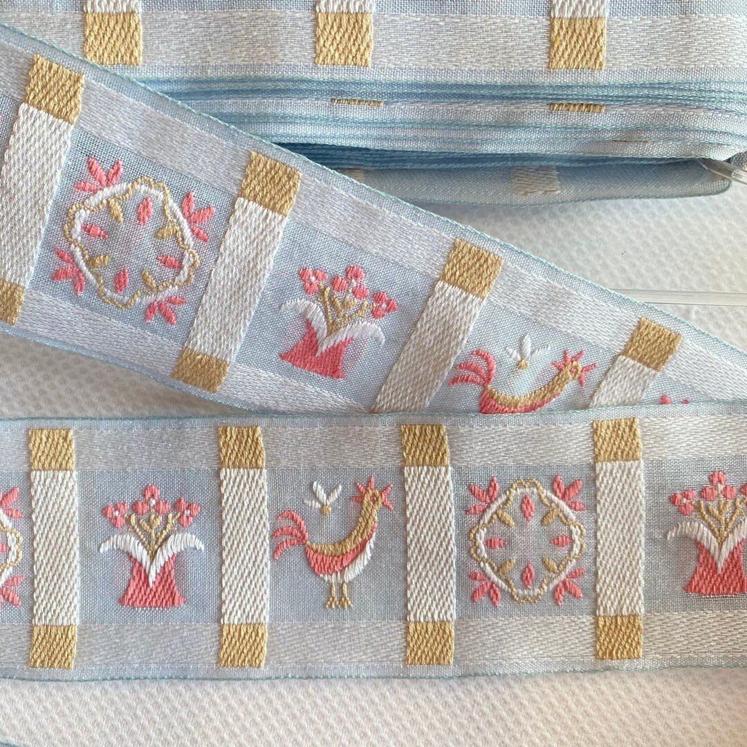 3.5yds Vintage Jacquard Ribbon 2.25 Rooster Jacquard Ribbon - Etsy