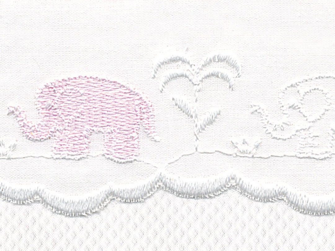 Vintage Pink Elephant Embroidery Trim: Scalloped Cotton Batiste Edging ...