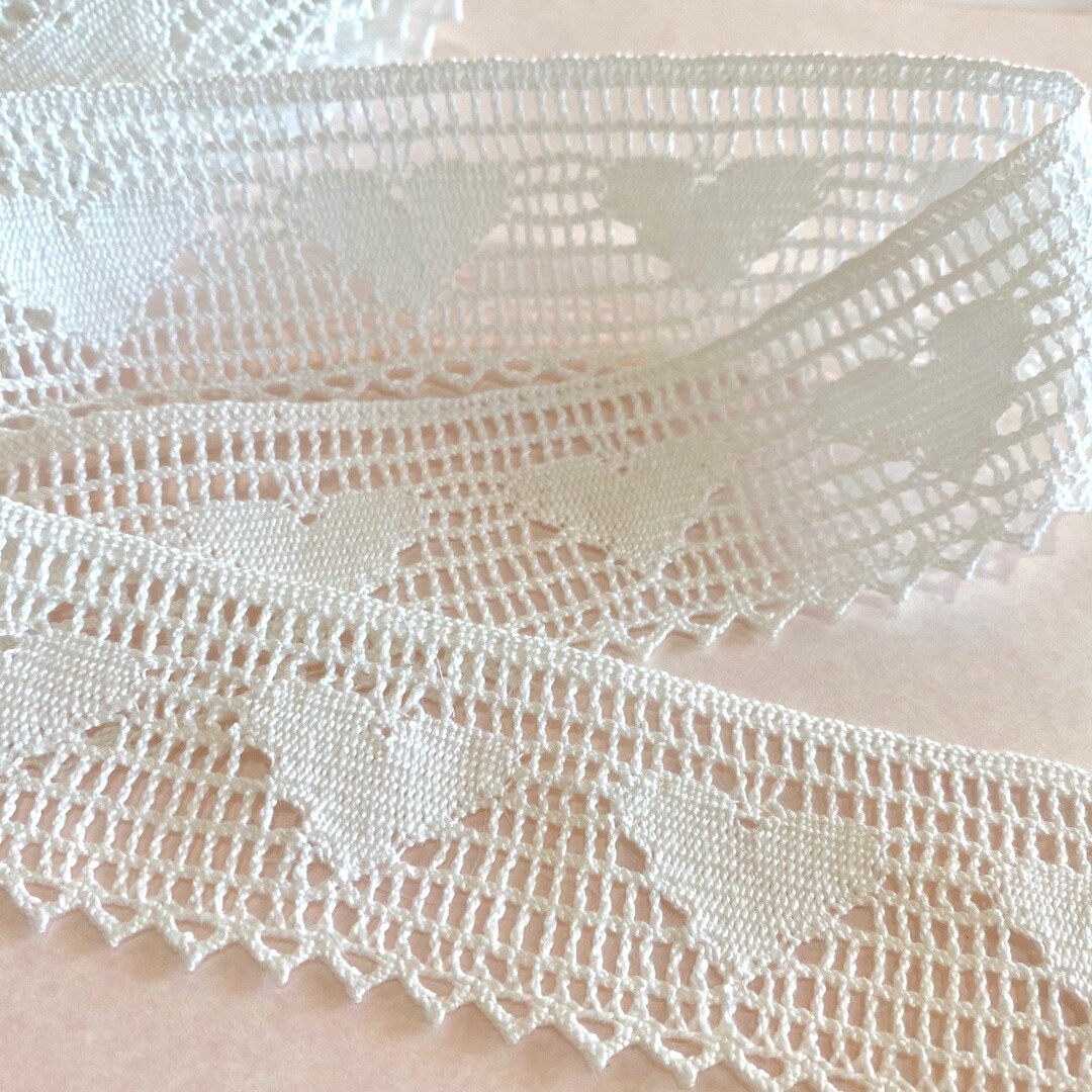 Vintage Heart Motif Bobbin Lace Trim - 1.5" Cotton Edging - Etsy